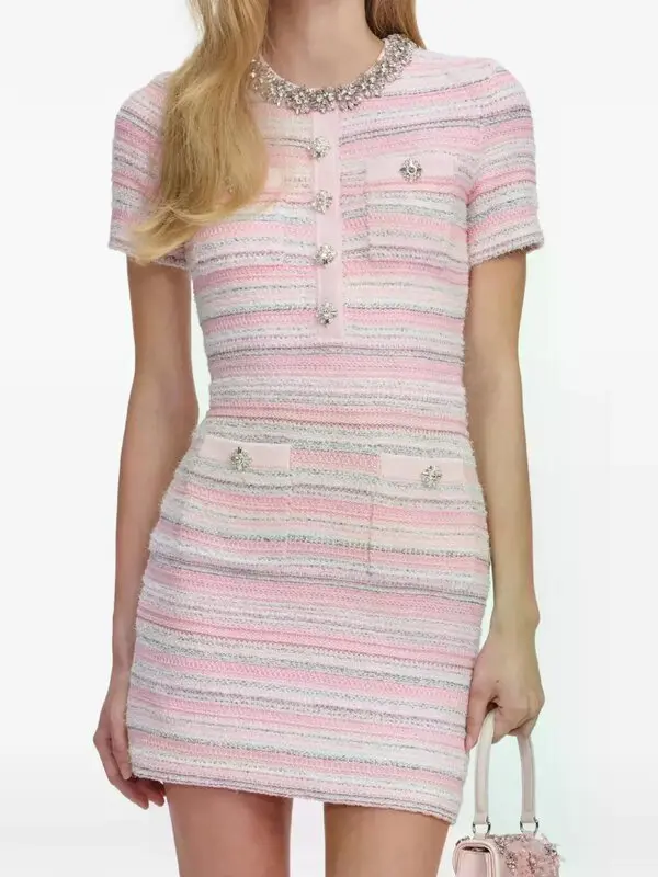 SELF-PORTRAIT Striped Crystal-embellished Mini Dress