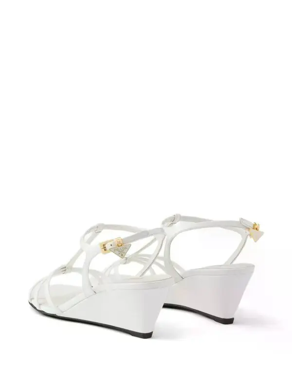 Prada Patent Leather Wedge Sandals With Triangle Logo - White