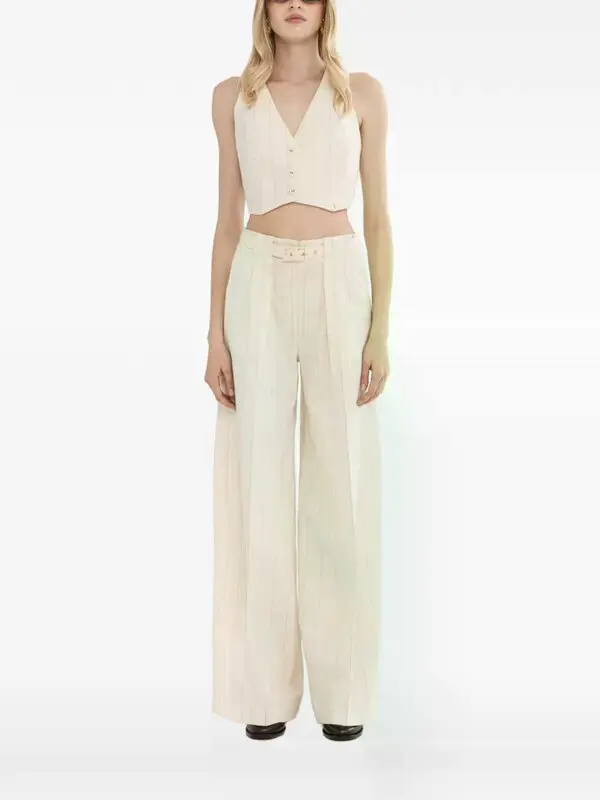NISSA Cropped Cotton Waistcoat - Cream Pinstripe