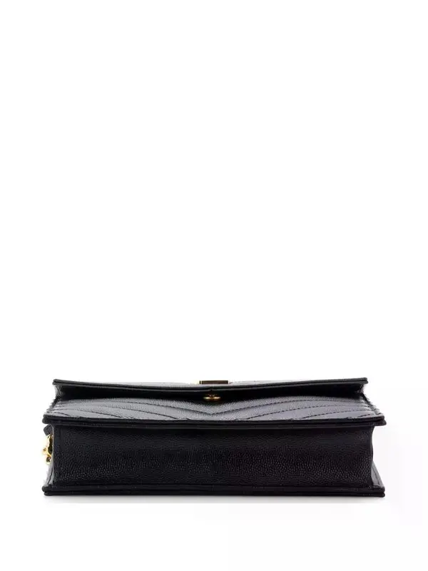 Saint Laurent Classic Monogram Wallet On Chain Matelasse Chevron Leather Small Crossbody Bag - Black