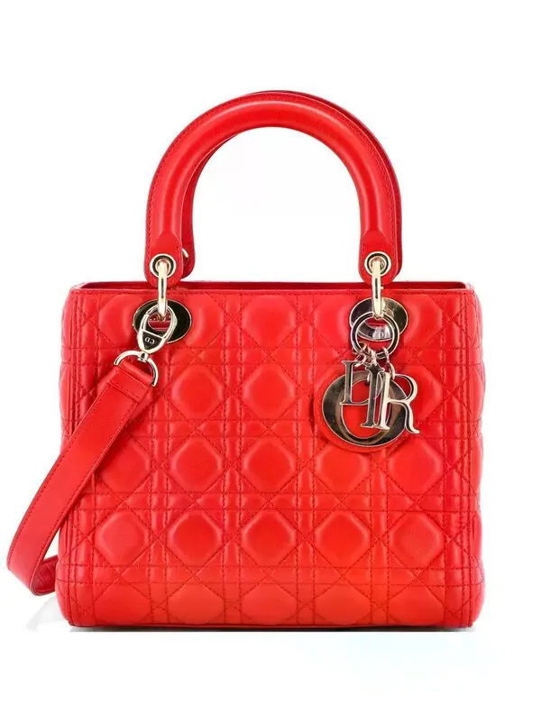 Dior Lady Bag Cannage Quilt Lambskin Medium Satchel - Red