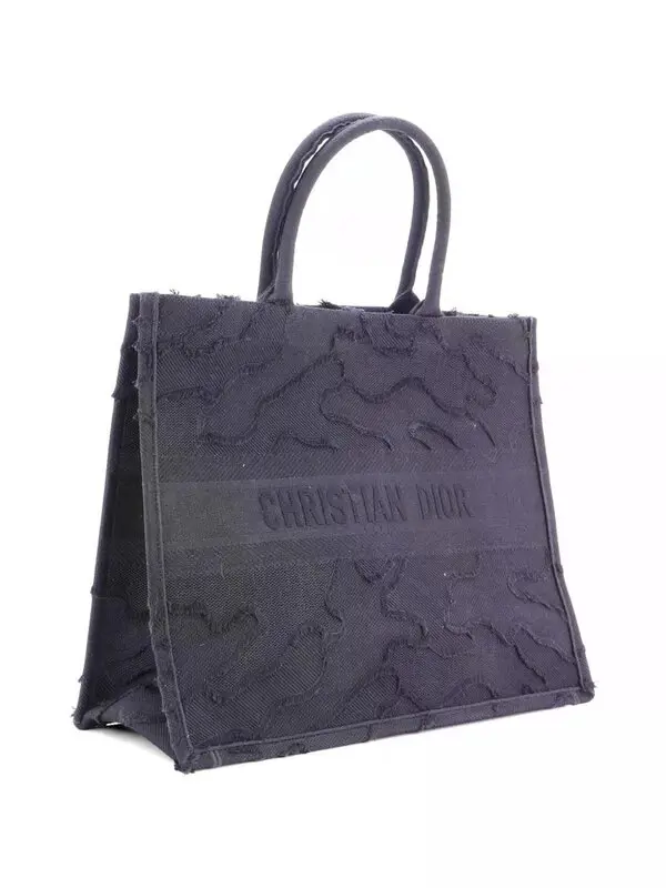 Dior Camouflage Embroidered Canvas Large Tote Bag - Black