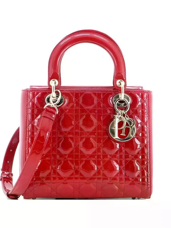 Dior Lady Nm Bag Cannage Quilt Patent Medium Satchel - Red