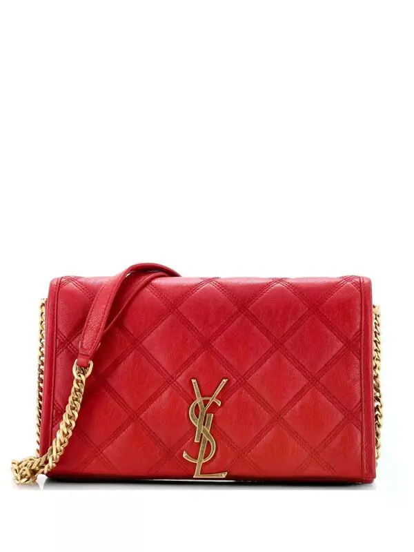Saint Laurent Becky Chain Wallet Quilted Leather Shoulder Bag - Red
