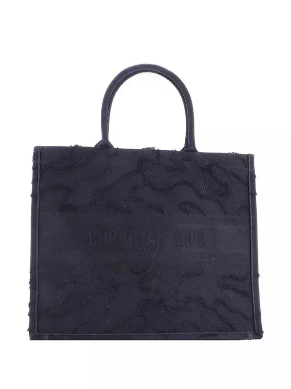 Dior Camouflage Embroidered Canvas Large Tote Bag - Black