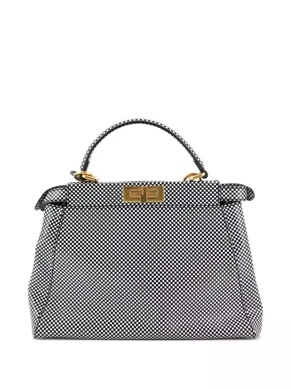 Fendi Peekaboo Regular Shoulder Bag Check Print Leather - Multicolour