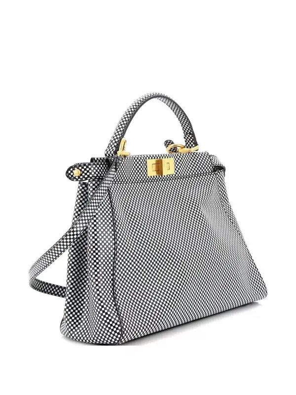 Fendi Peekaboo Regular Shoulder Bag Check Print Leather - Multicolour