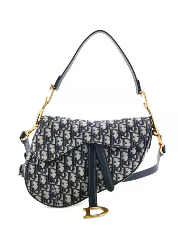 Dior Saddle Oblique Canvas Medium Shoulder Bag With Strap - Blue