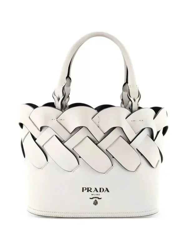 Prada Tress Leather Small Tote Bag - White