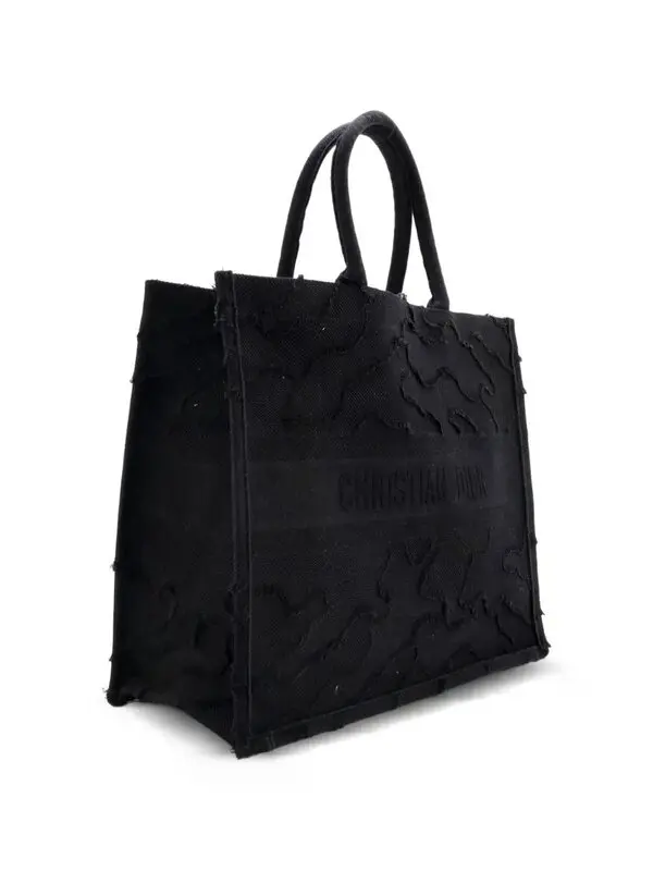 Dior Camouflage Embroidered Canvas Large Tote Bag - Black