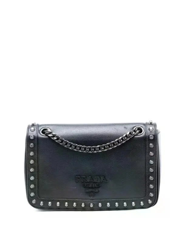Prada 2000-2026 Glace Calfskin Studded Crossbody Bag - Black