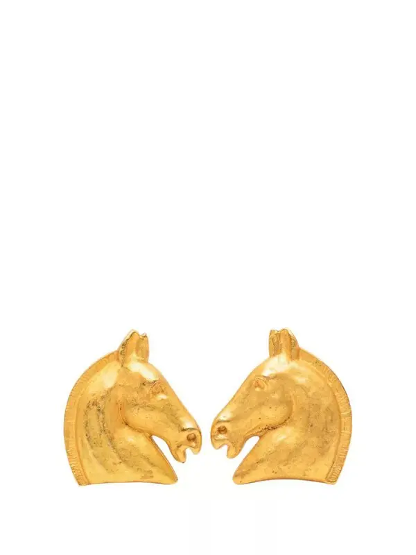 Hermès 1990-2020 Plated Bijouterie Fantaisie Horse Head Clip On Earrings Costume Earrings - Gold