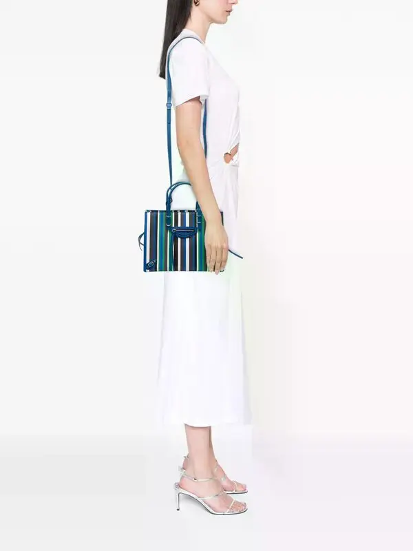 Balenciaga 2017 Mini Leather Striped Papier A6 Zip Around Satchel