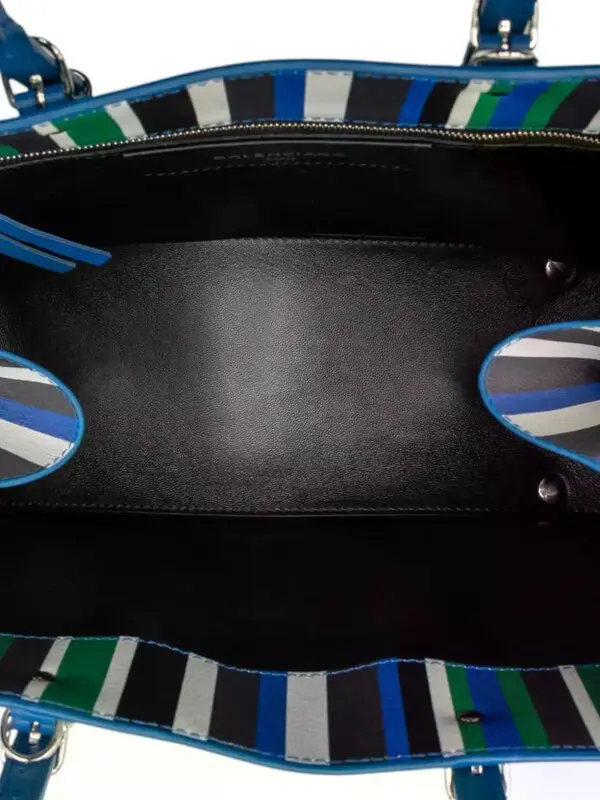 Balenciaga 2017 Mini Leather Striped Papier A6 Zip Around Satchel