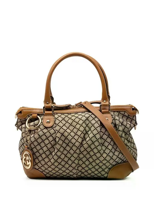 Gucci Diamante Canvas Sukey Satchel - Brown