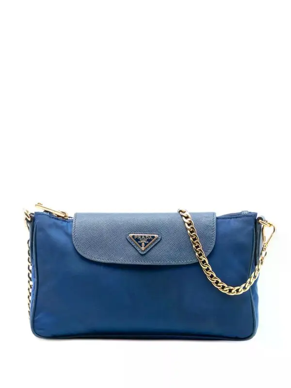Prada Saffiano Trimmed Tessuto Chain Crossbody Bag