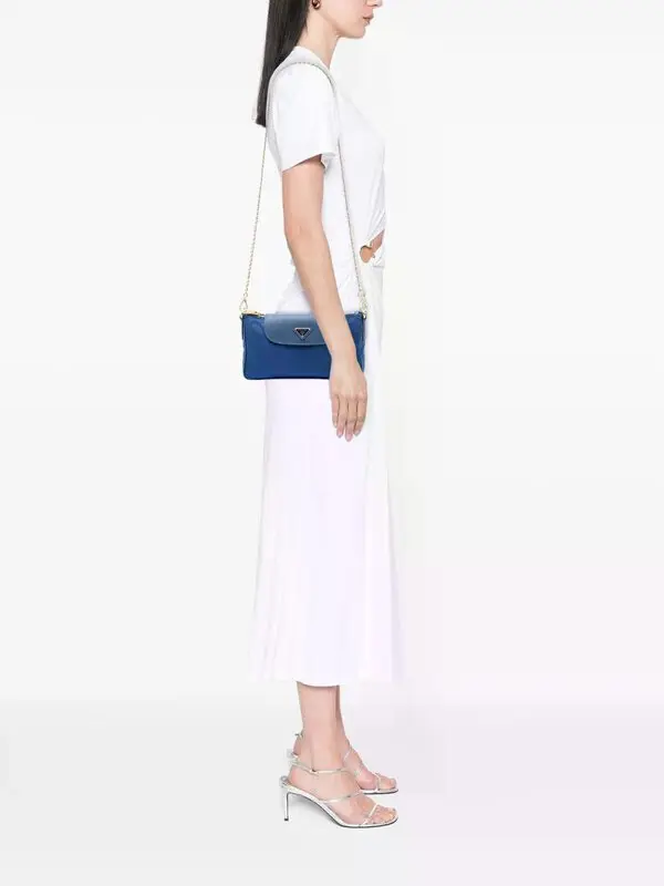 Prada Saffiano Trimmed Tessuto Chain Crossbody Bag
