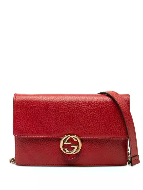 Gucci Leather Interlocking G Wallet On Chain - Red