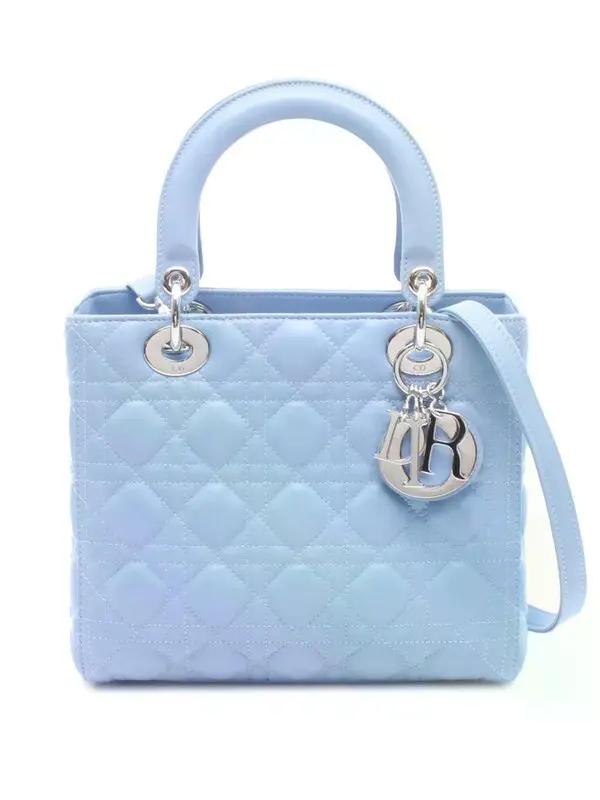 Dior 2010-2025 Medium Lambskin Cannage Lady Satchel - Blue