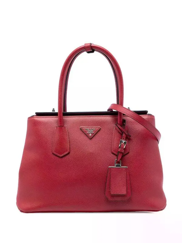 Prada Saffiano Cuir Twin Satchel - Red