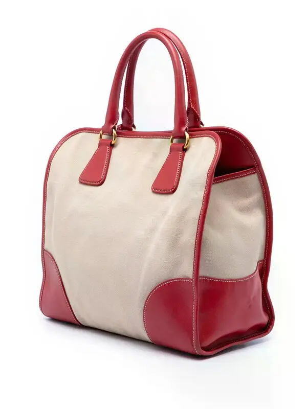 Prada Saffiano Trimmed Canapa Satchel - Brown