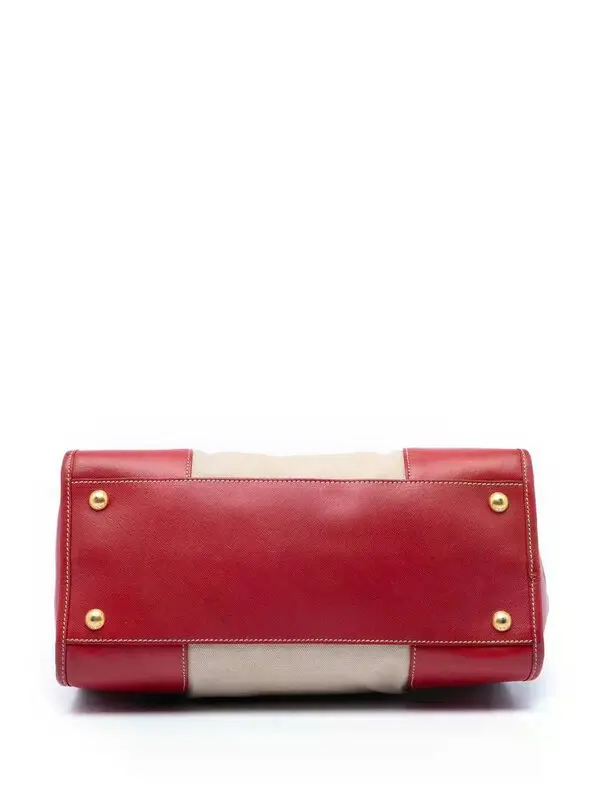 Prada Saffiano Trimmed Canapa Satchel - Brown