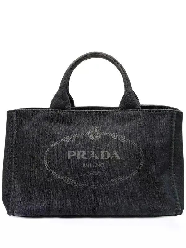 Prada 2013-2025 Denim Canapa Logo Satchel - Grey