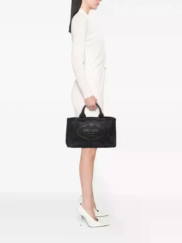 Prada 2013-2025 Denim Canapa Logo Satchel - Grey