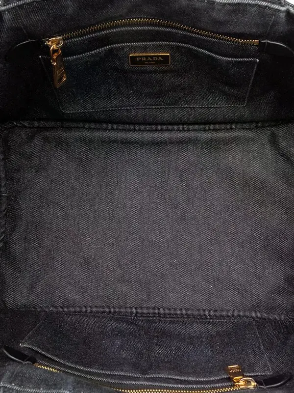 Prada 2013-2025 Denim Canapa Logo Satchel - Grey