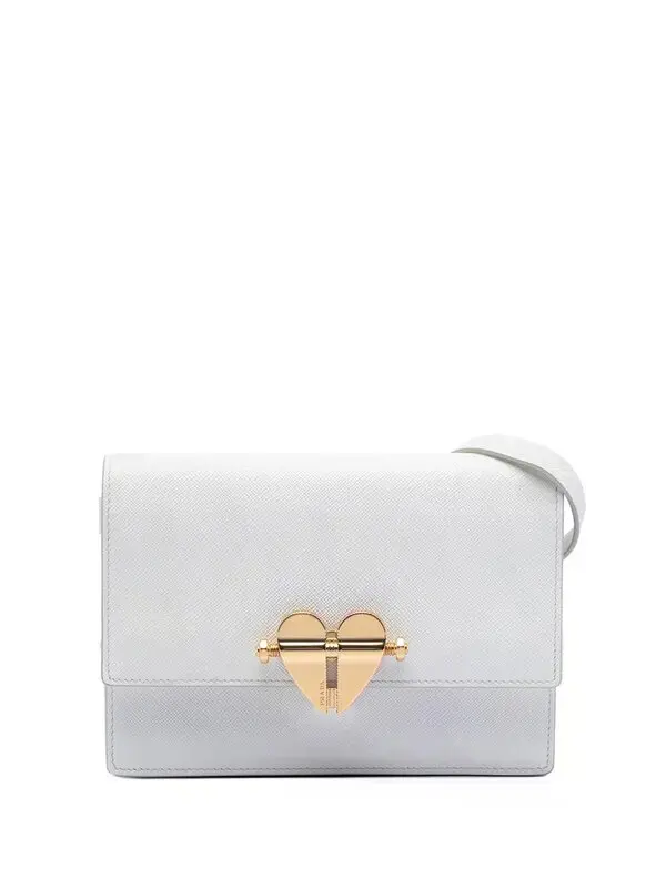 Prada 2010-2026 Saffiano Heart Lock Crossbody Bag - White