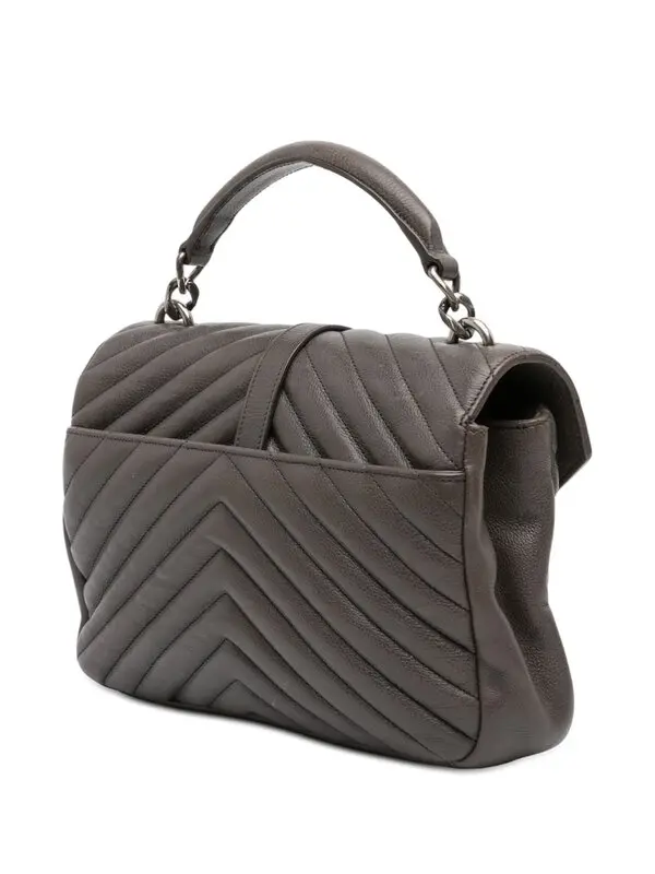 Saint Laurent 2016 Medium Chevron Sheepskin Monogram College Satchel - Grey