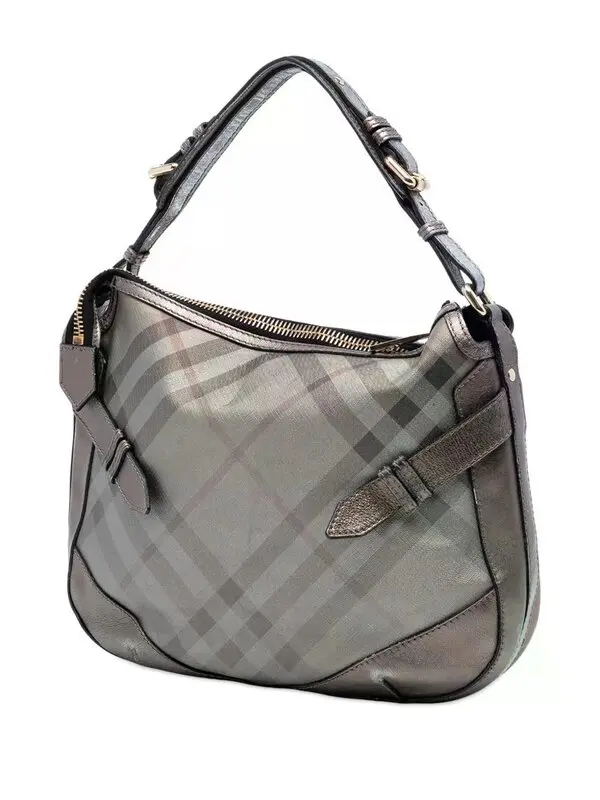 Burberry Supernova Check Coated Canvas And Metallic Leather Shoulder Bag - Grey