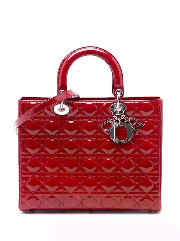 Dior 2012 Large Patent Cannage Lady Satchel - Red