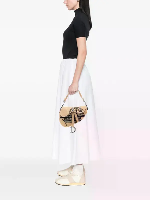 Dior 2022 Mini Embroidered Jute Canvas Saddle Bag - Brown