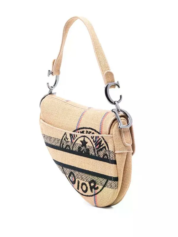 Dior 2022 Mini Embroidered Jute Canvas Saddle Bag - Brown