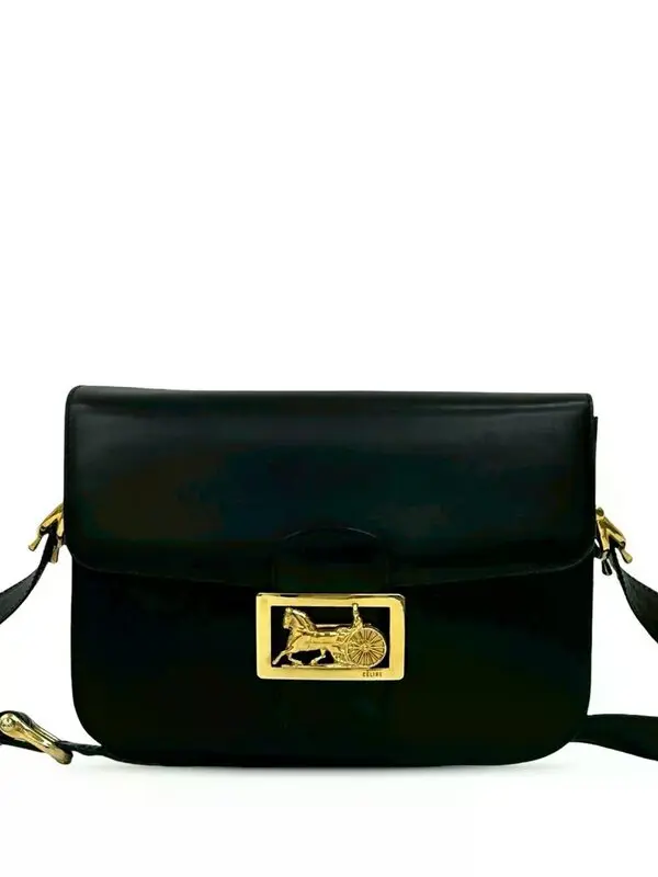 Celine 20th Century Leather Logo Horse Carriage Crossbody Bag - Black