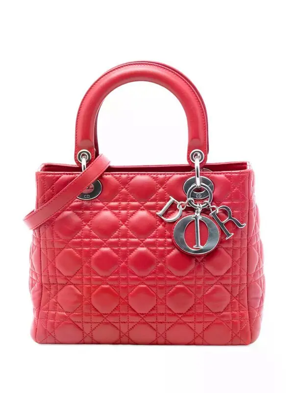 Dior 2012 Medium Lambskin Cannage Lady Satchel - Red