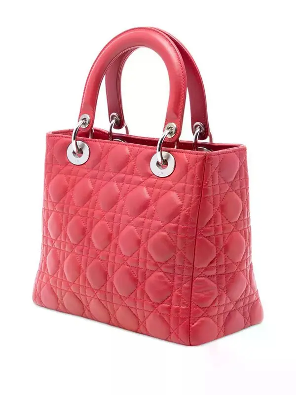 Dior 2012 Medium Lambskin Cannage Lady Satchel - Red