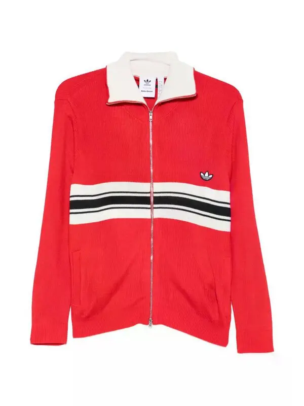 Adidas Striped Embroidered-logo Cardigan - Red