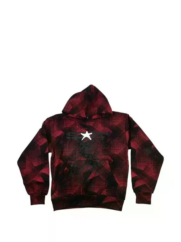 SP5DER Plaid-pattern Star-detail Hoodie