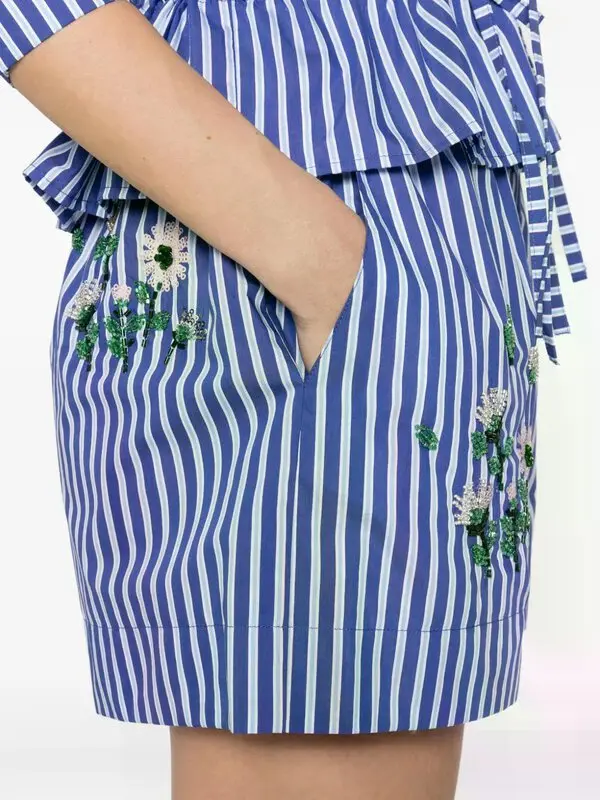 Maje Striped Floral Shorts - Blue