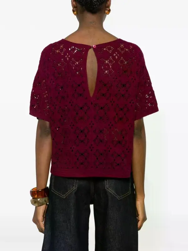 Eric Bompard Guipure Openwork Button Blouse - Red