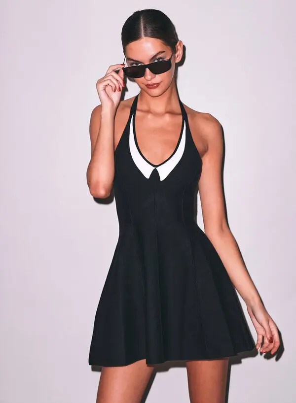 FLEUR DU MAL Collier Flared Corset Dress - Black