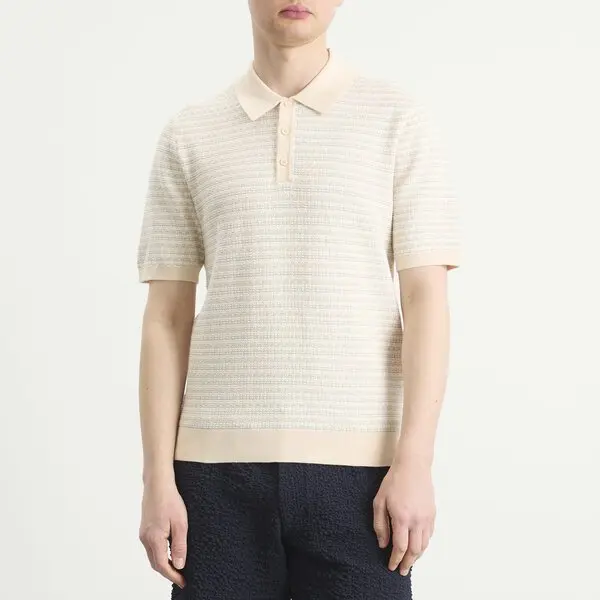 WAX LONDON Naples Mini Geo Knit Polo - Natural