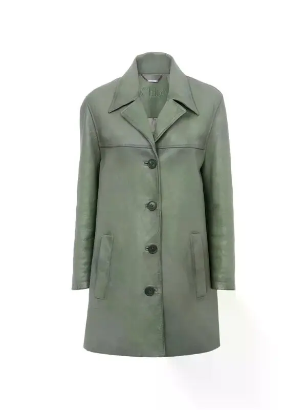 Chloé Buttoned Leather Coat - Blue