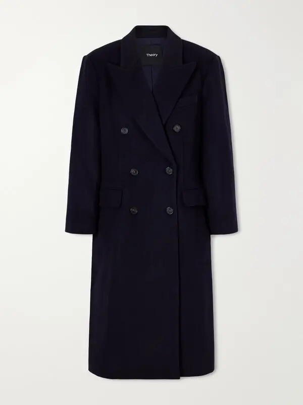 Theory Double-breasted Wool-blend Coat - Blue
