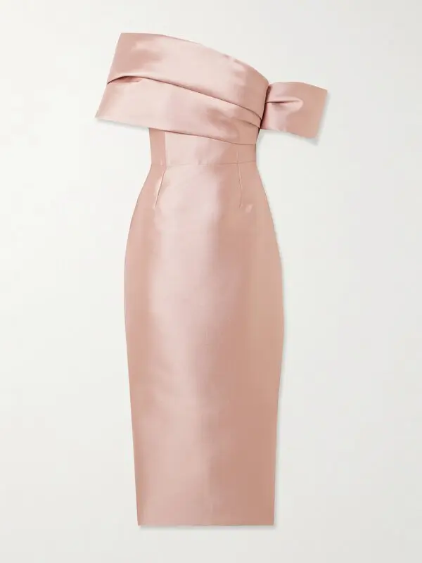 Solace London Mirla Off-the-shoulder Faille Midi Dress
