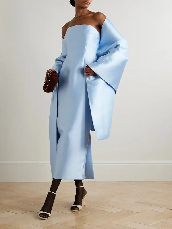 Solace London Renee Cape-effect Satin Midi Dress