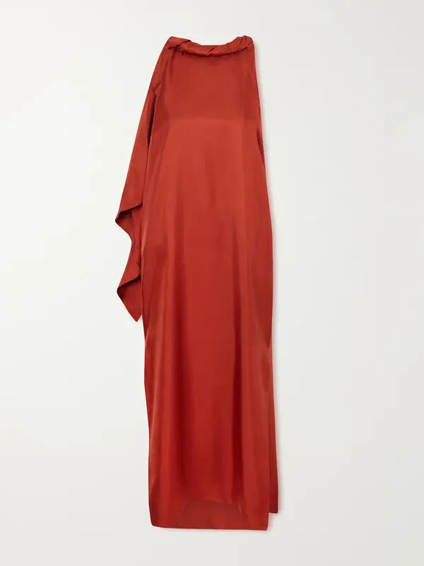 Loulou De Saison Susan Tie-detailed Draped Silk-twill Midi Dress - Red