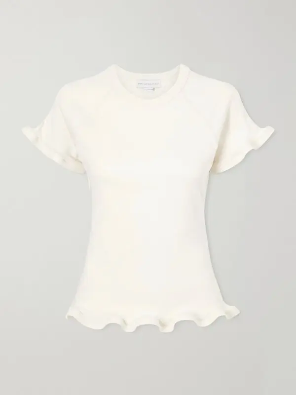 Stella McCartney Ruffled Cotton-jersey T-shirt - Neutrals